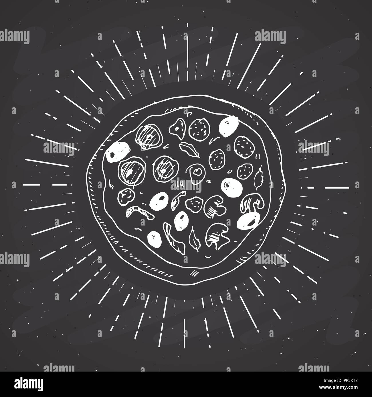 Pizza vintage label, Hand drawn sketch, grunge textured retro badge ...