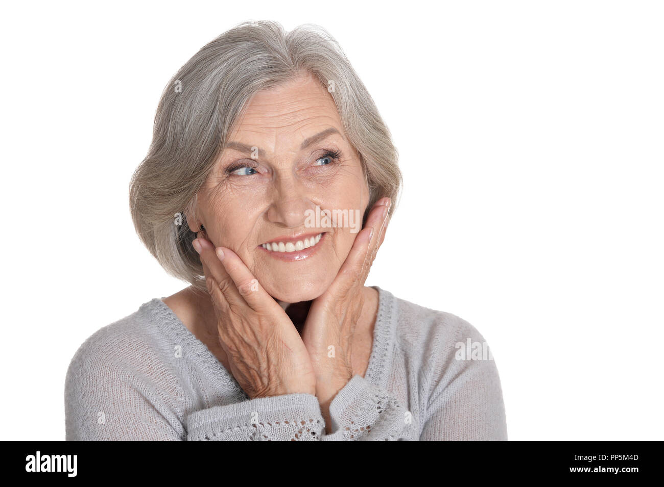 Portrait of beautiful senior woman on white background Stock Photo - Alamy