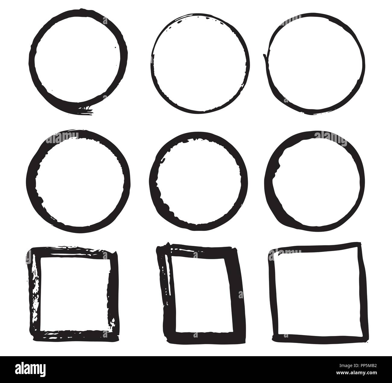 Round Frames and text boxes, grunge textured hand drawn elements set ...