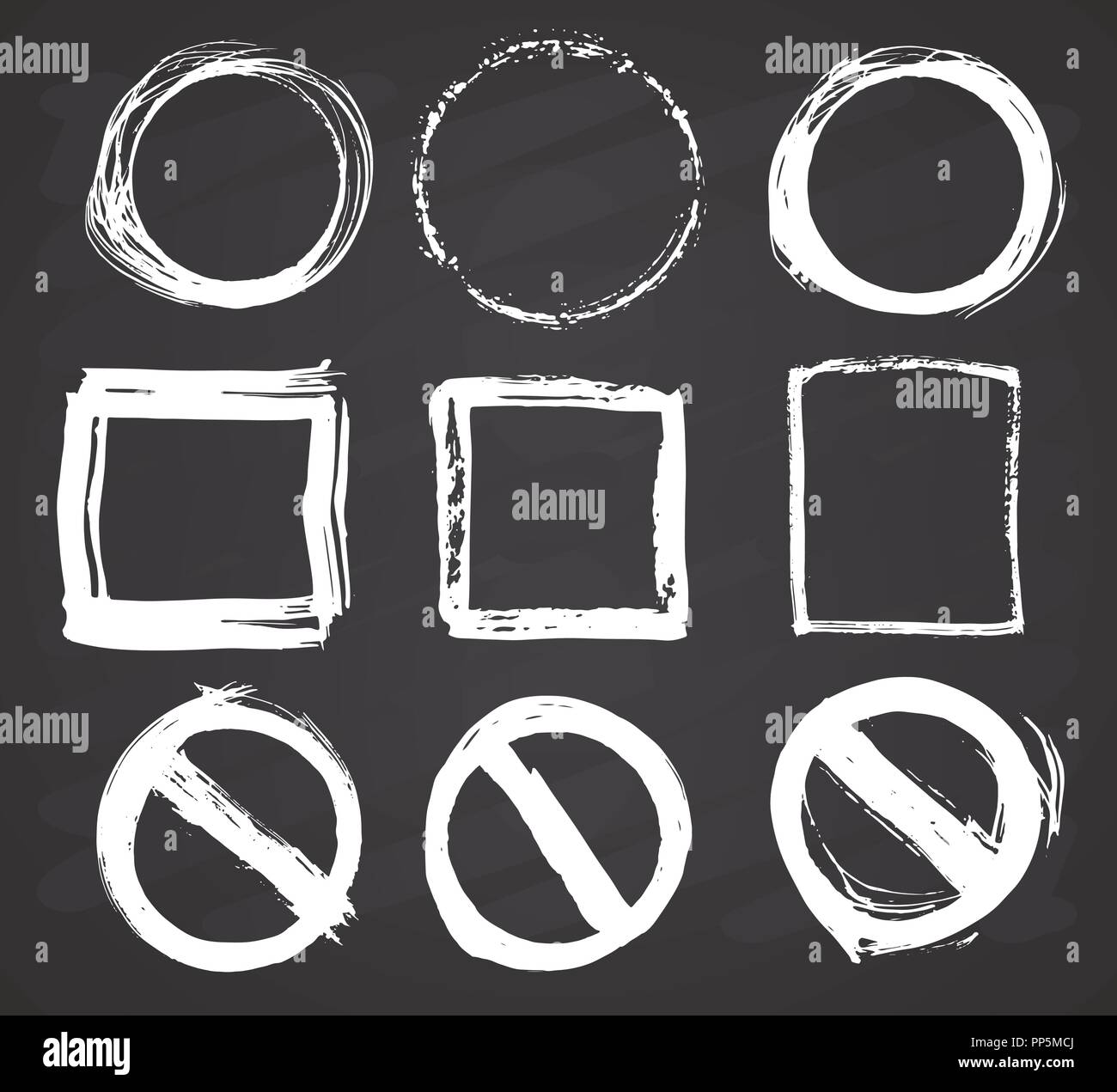 Round Frames and text boxes, grunge textured hand drawn elements set ...