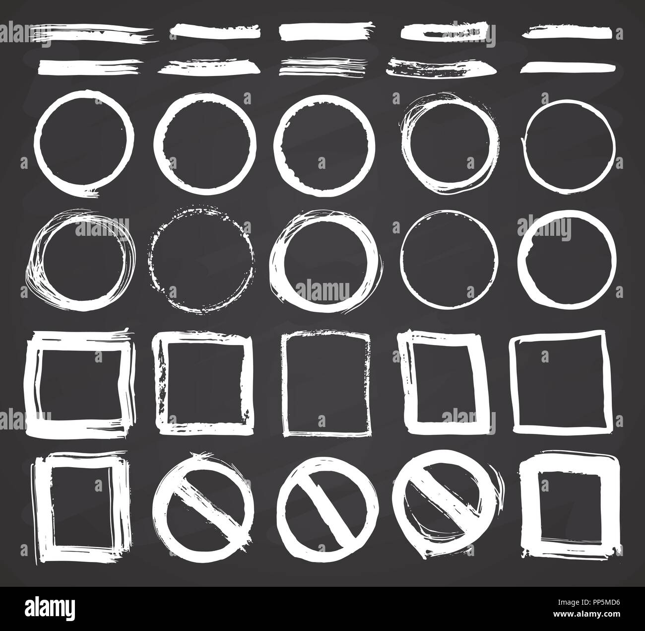 Round Frames, text boxes and Brush strokes, grunge textured hand drawn ...