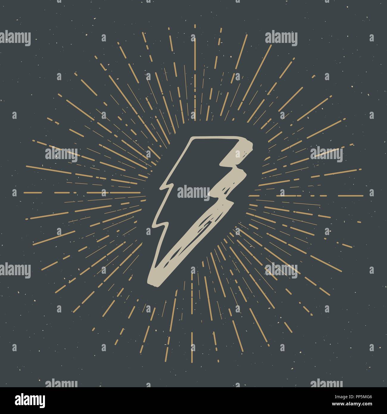 Lightning vintage label, Hand drawn sketch, grunge textured retro badge ...