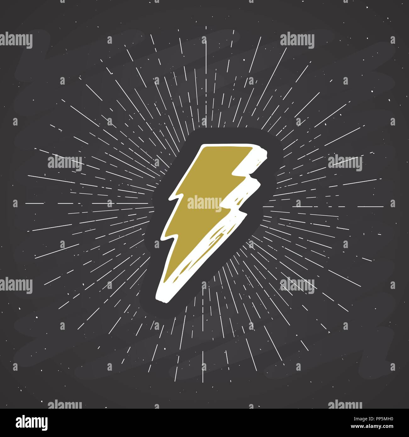 Lightning vintage label, Hand drawn sketch, grunge textured retro badge ...