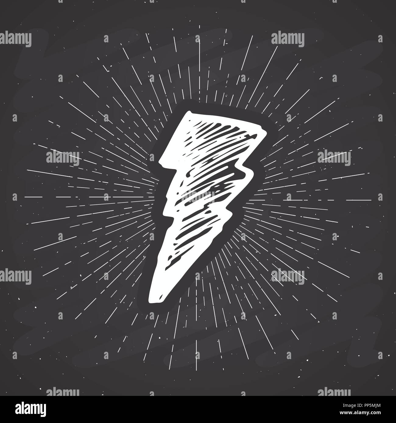 Lightning vintage label, Hand drawn sketch, grunge textured retro badge ...