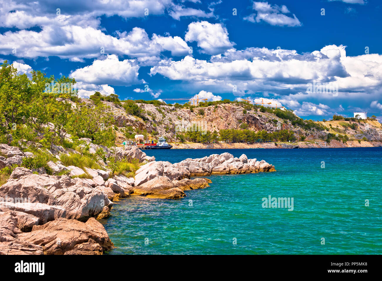 Island of Krk stone beach in Omisalj view, Kvarner bay in Croatia Stock ...