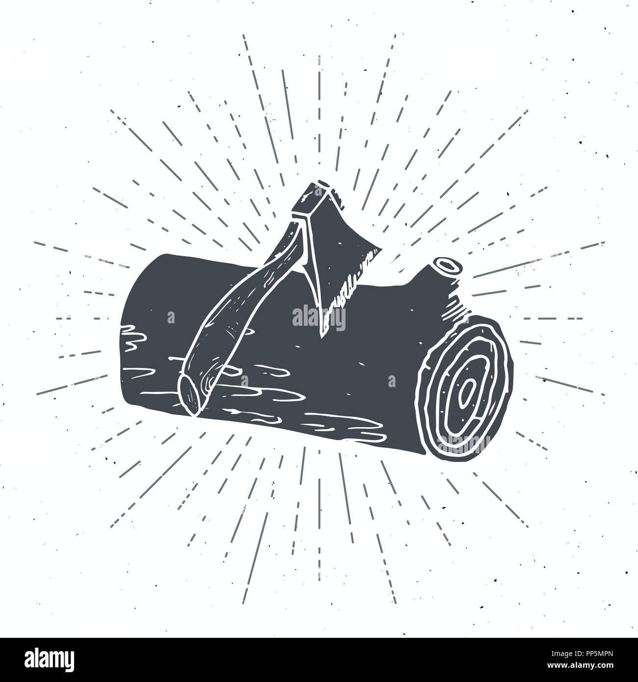 Tree log vintage label, Hand drawn sketch, grunge textured retro badge ...