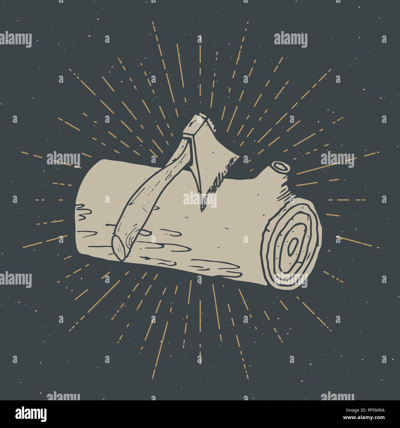 Tree log vintage label, Hand drawn sketch, grunge textured retro badge ...