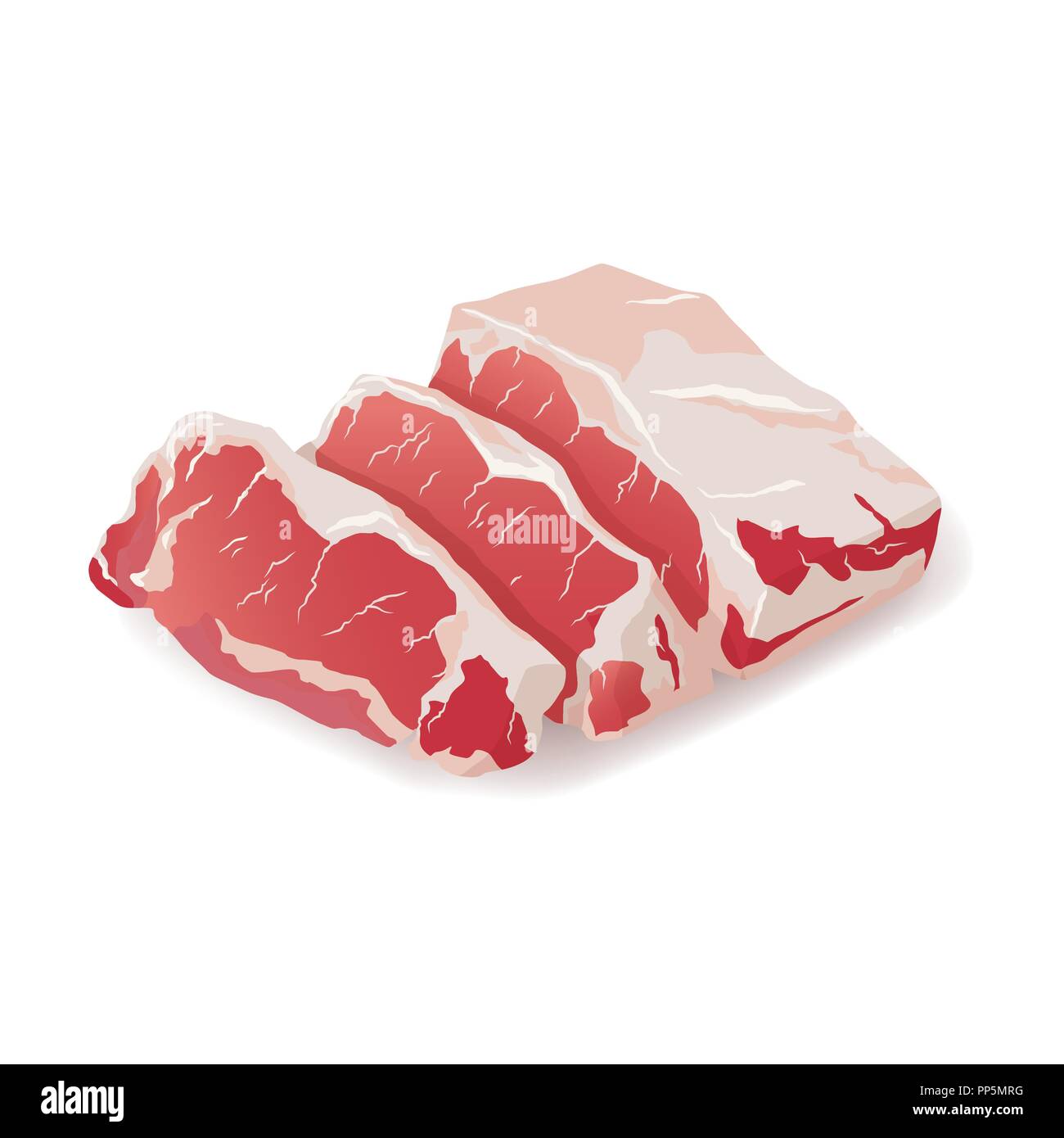 Raw fresh meat marble beef steak vector isolated on white. Fresh meat ...