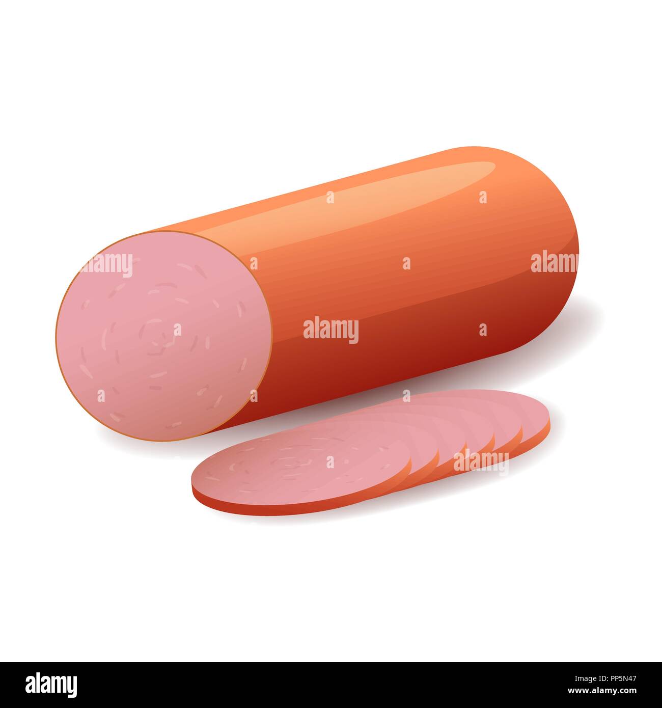 Sausage, cut sausage slices, isolated on white background, vector ...