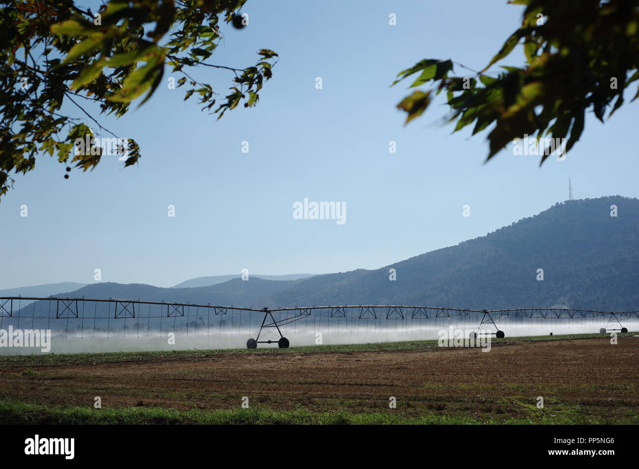 Irrigation system in agricultural field, Hahula Valley, Israel Stock ...