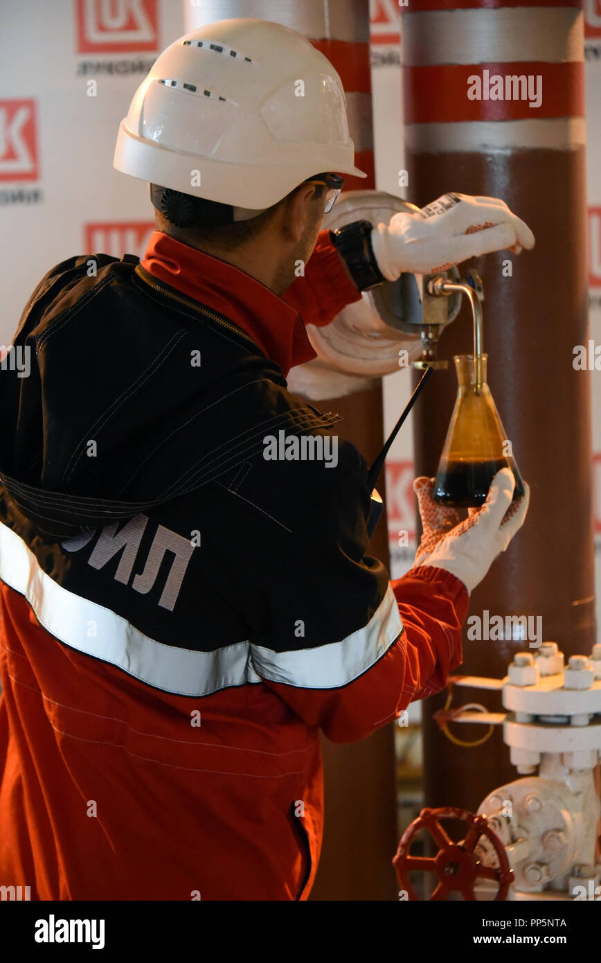 LUKOIL oil production platform (oil rig) at the phase 1 V. Filanovsky ...