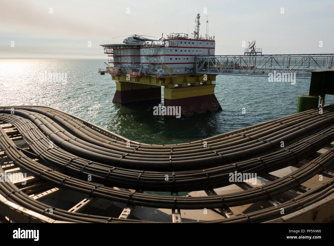 LUKOIL oil production platform (oil rig) at the phase 1 V. Filanovsky ...