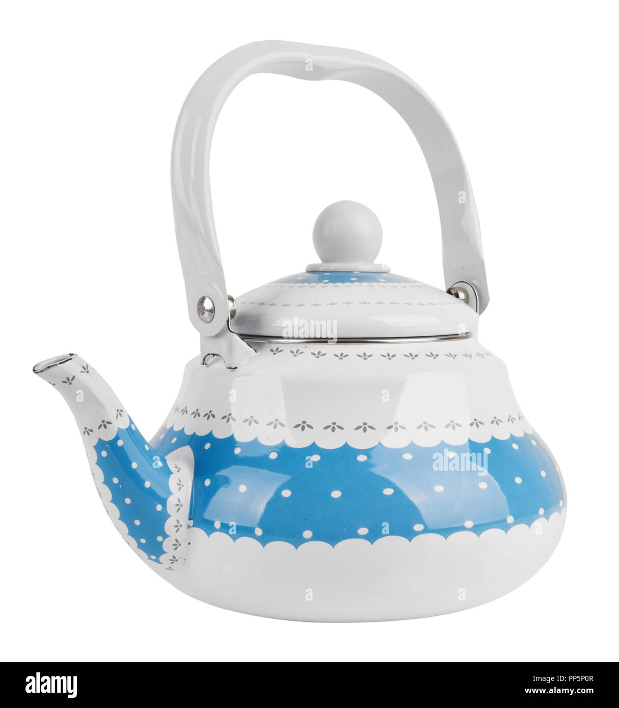 Blue metal kettle isolated on white background Stock Photo - Alamy