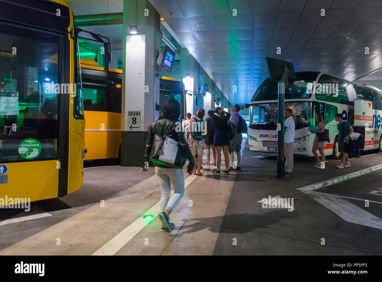 Avignon, FRANCE, People Traveling in Public Bus Terminal, Low Cost ...
