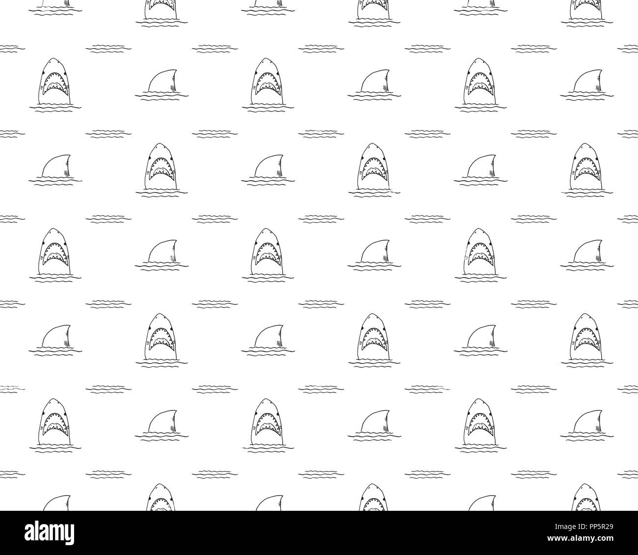 Shark seamless pattern, Hand drawn sketched doodle shark, vector ...
