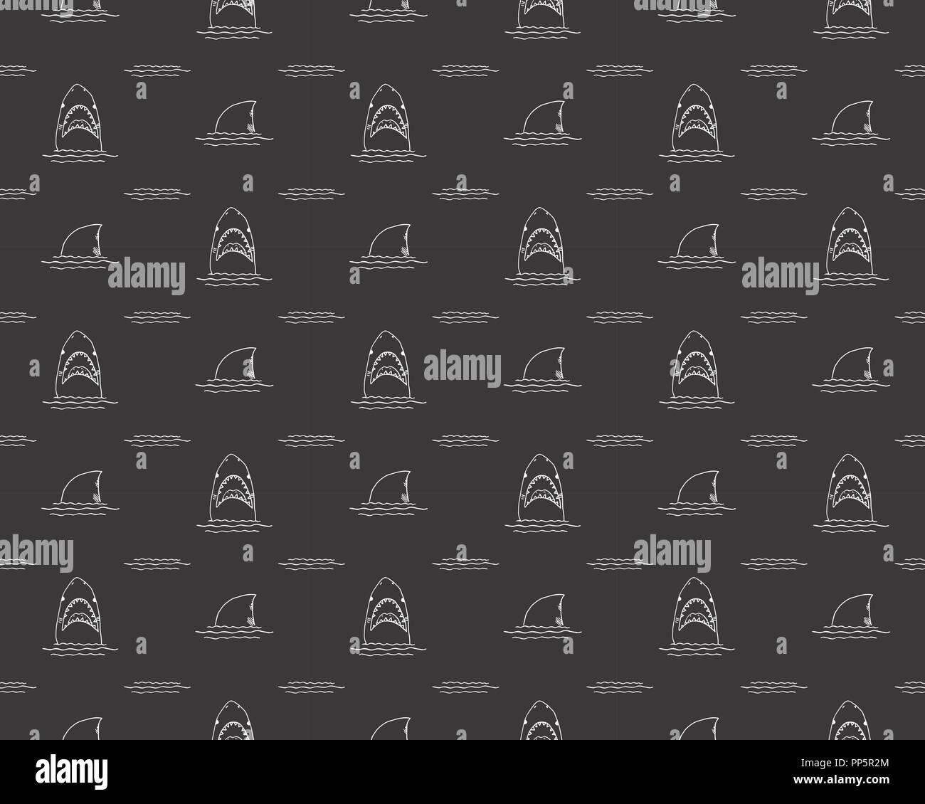 Shark seamless pattern, Hand drawn sketched doodle shark, vector ...
