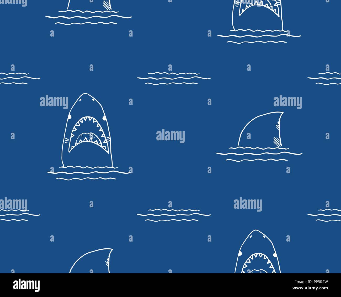 Shark seamless pattern, Hand drawn sketched doodle shark, vector ...