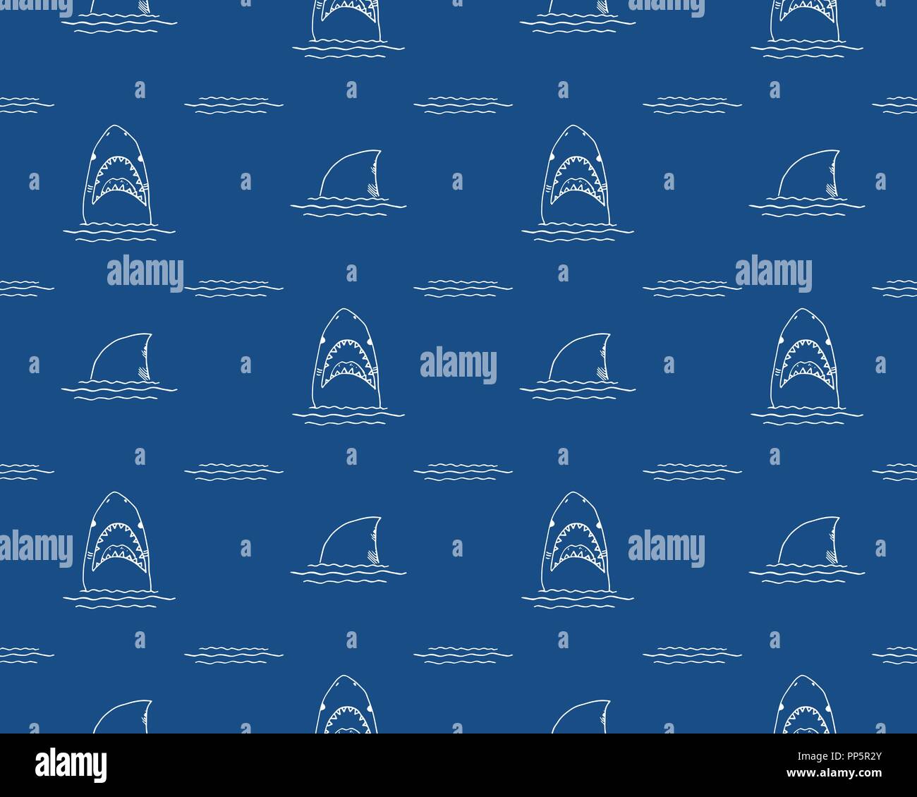 Shark seamless pattern, Hand drawn sketched doodle shark, vector ...