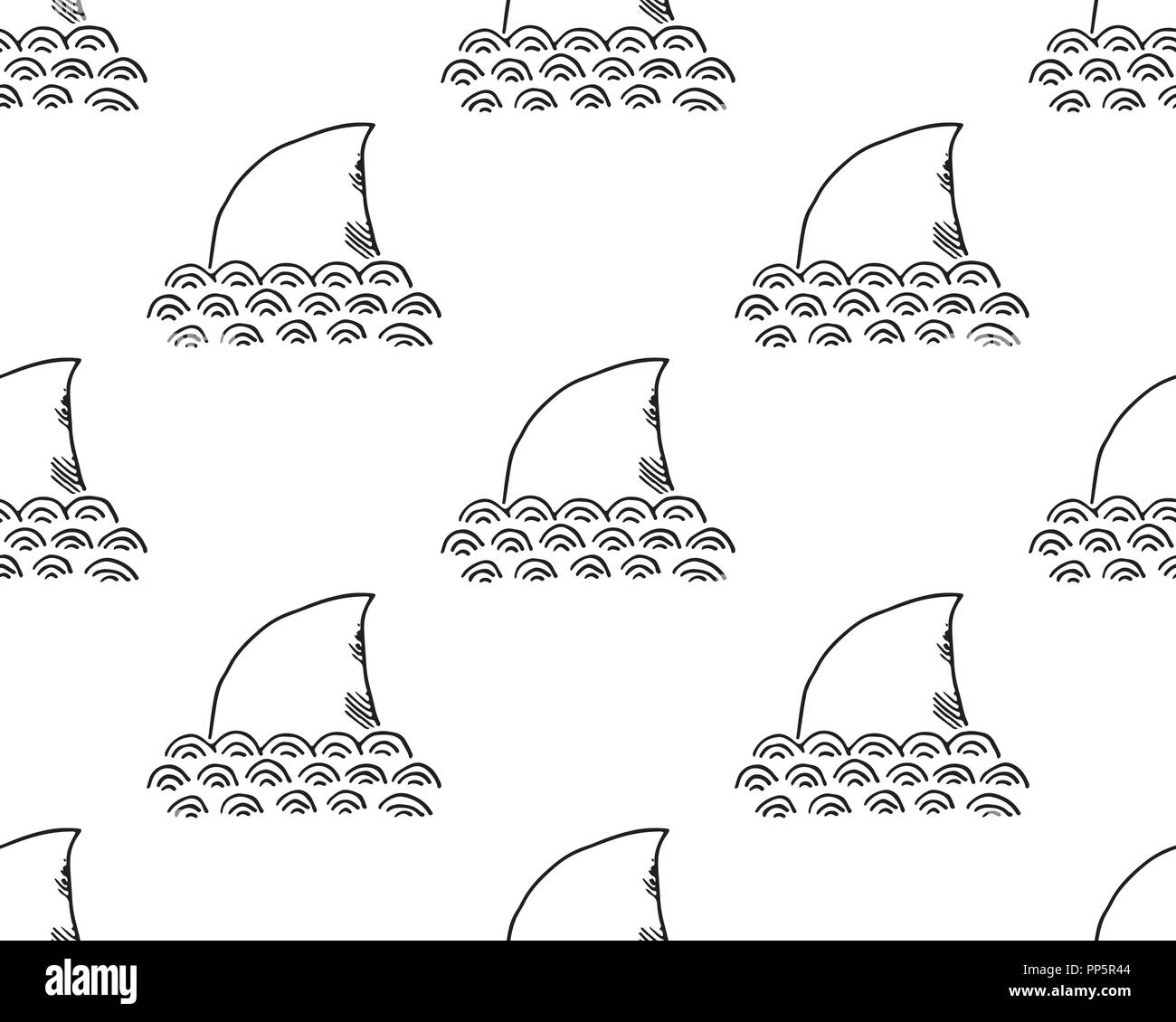 Shark seamless pattern, Hand drawn sketched doodle shark, vector ...