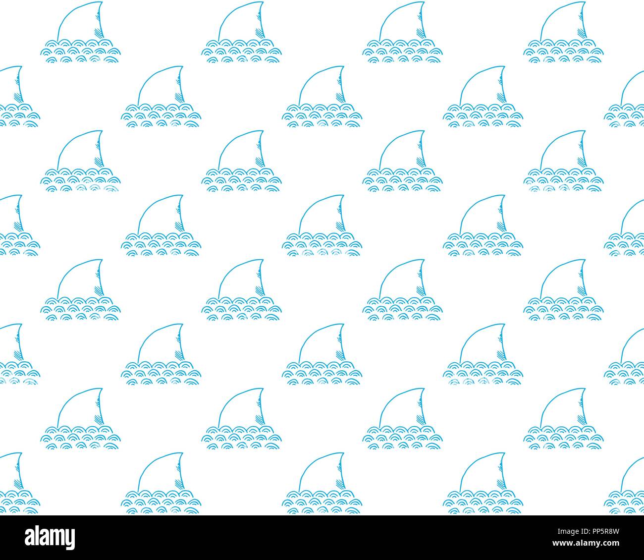Shark seamless pattern, Hand drawn sketched doodle shark, vector ...