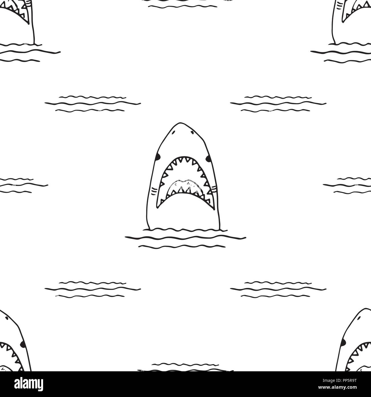 Shark seamless pattern, Hand drawn sketched doodle shark, vector ...
