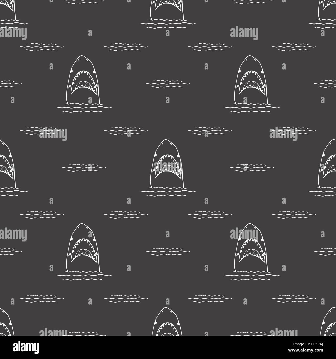 Shark seamless pattern, Hand drawn sketched doodle shark, vector ...