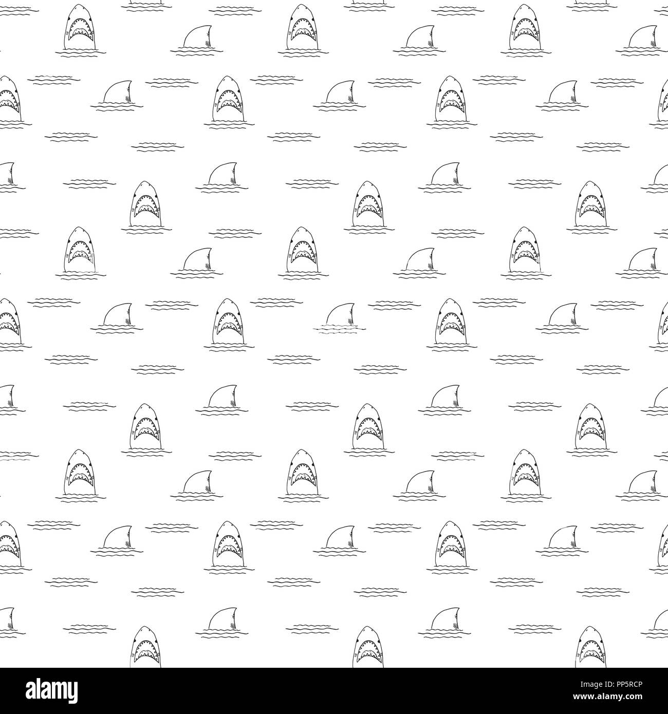 Shark seamless pattern, Hand drawn sketched doodle shark, vector ...