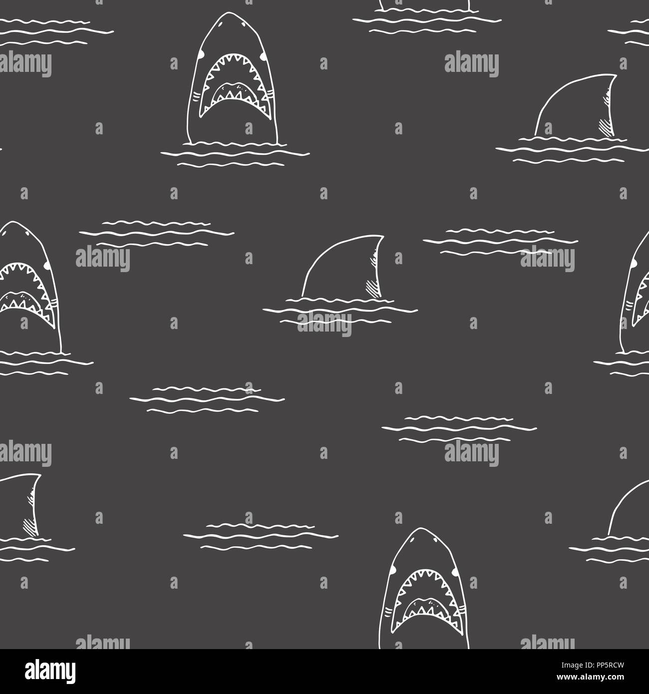 Shark seamless pattern, Hand drawn sketched doodle shark, vector ...
