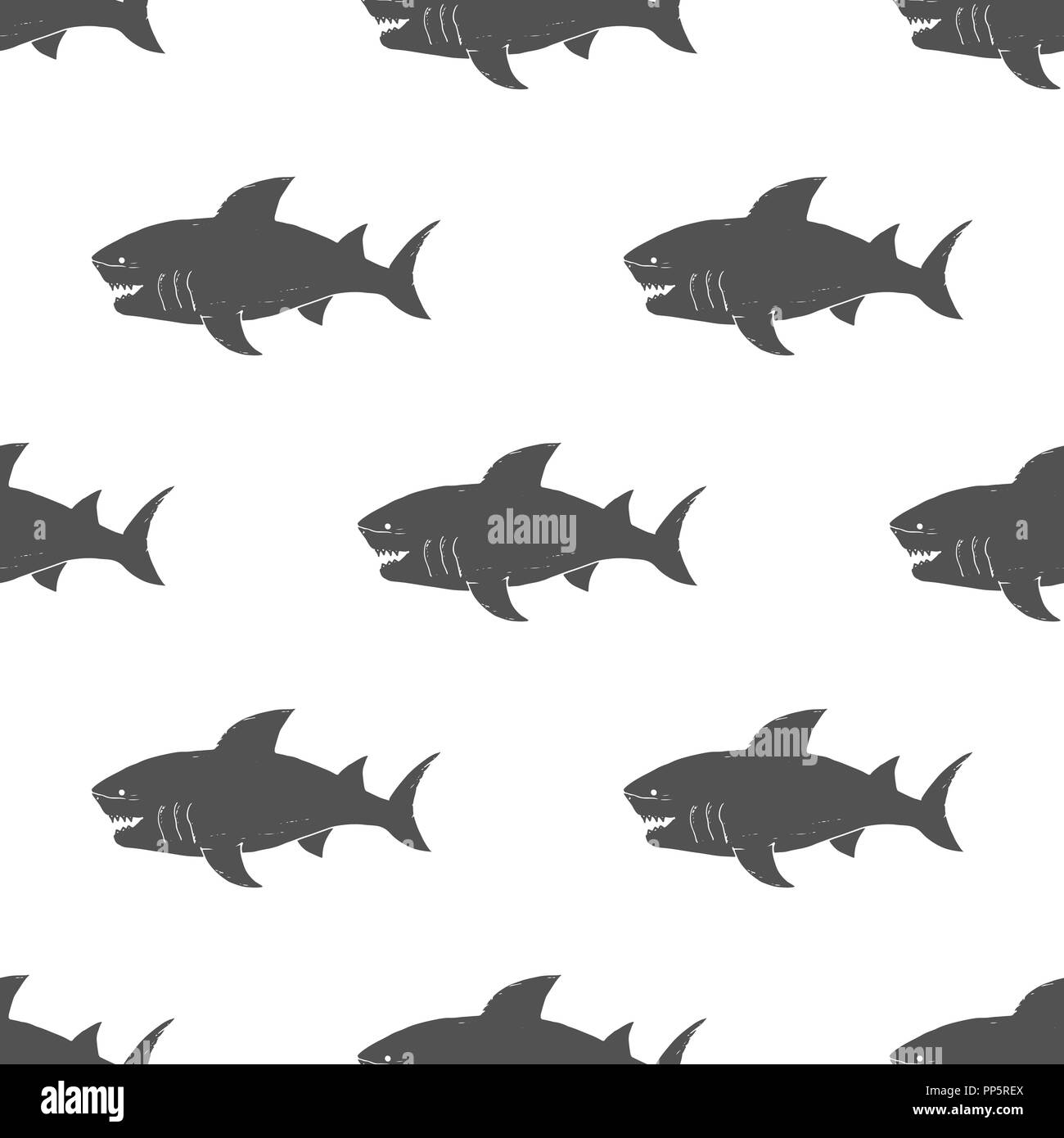 Shark seamless pattern, Hand drawn sketched doodle shark, vector ...