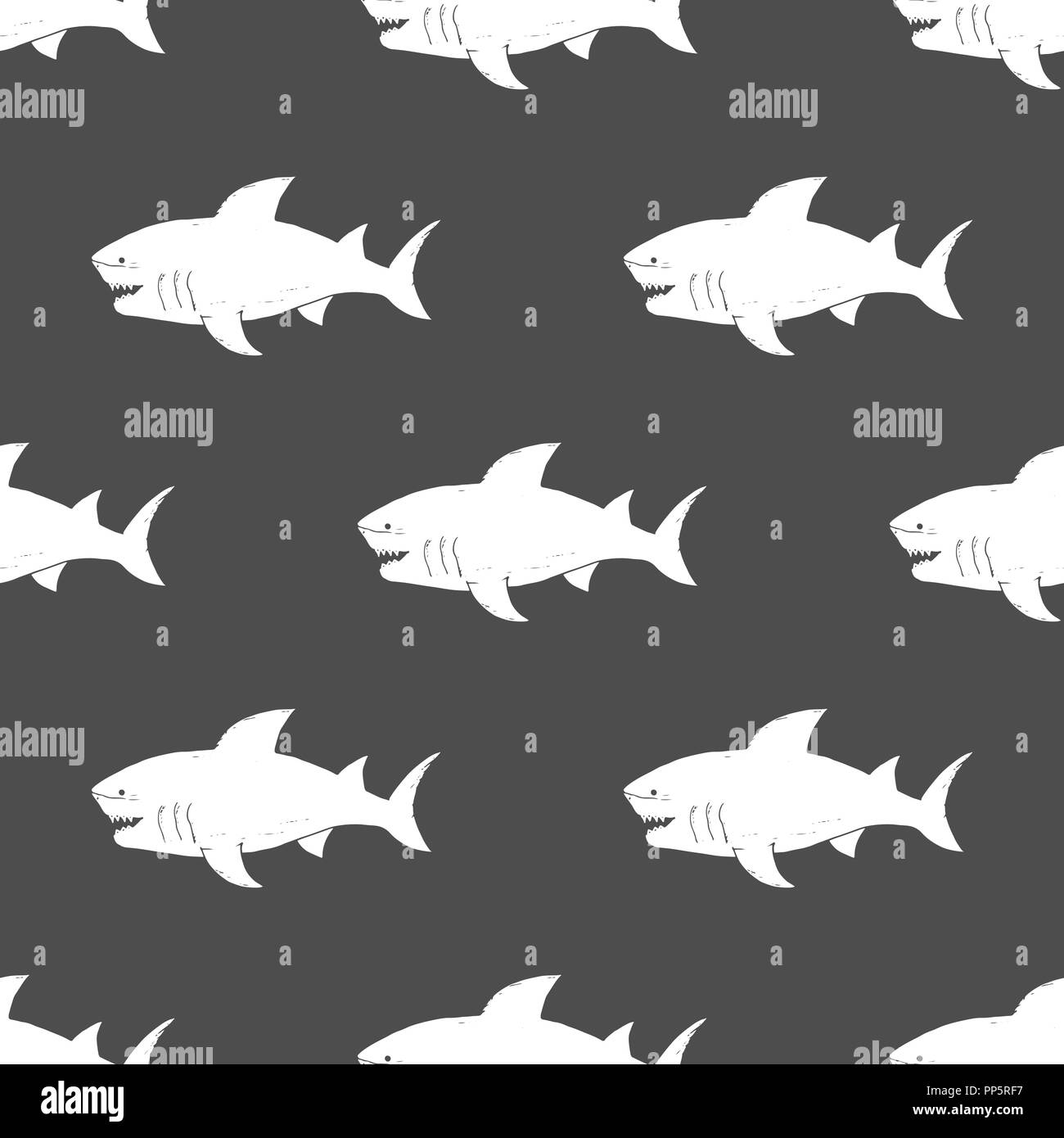 Shark seamless pattern, Hand drawn sketched doodle shark, vector ...