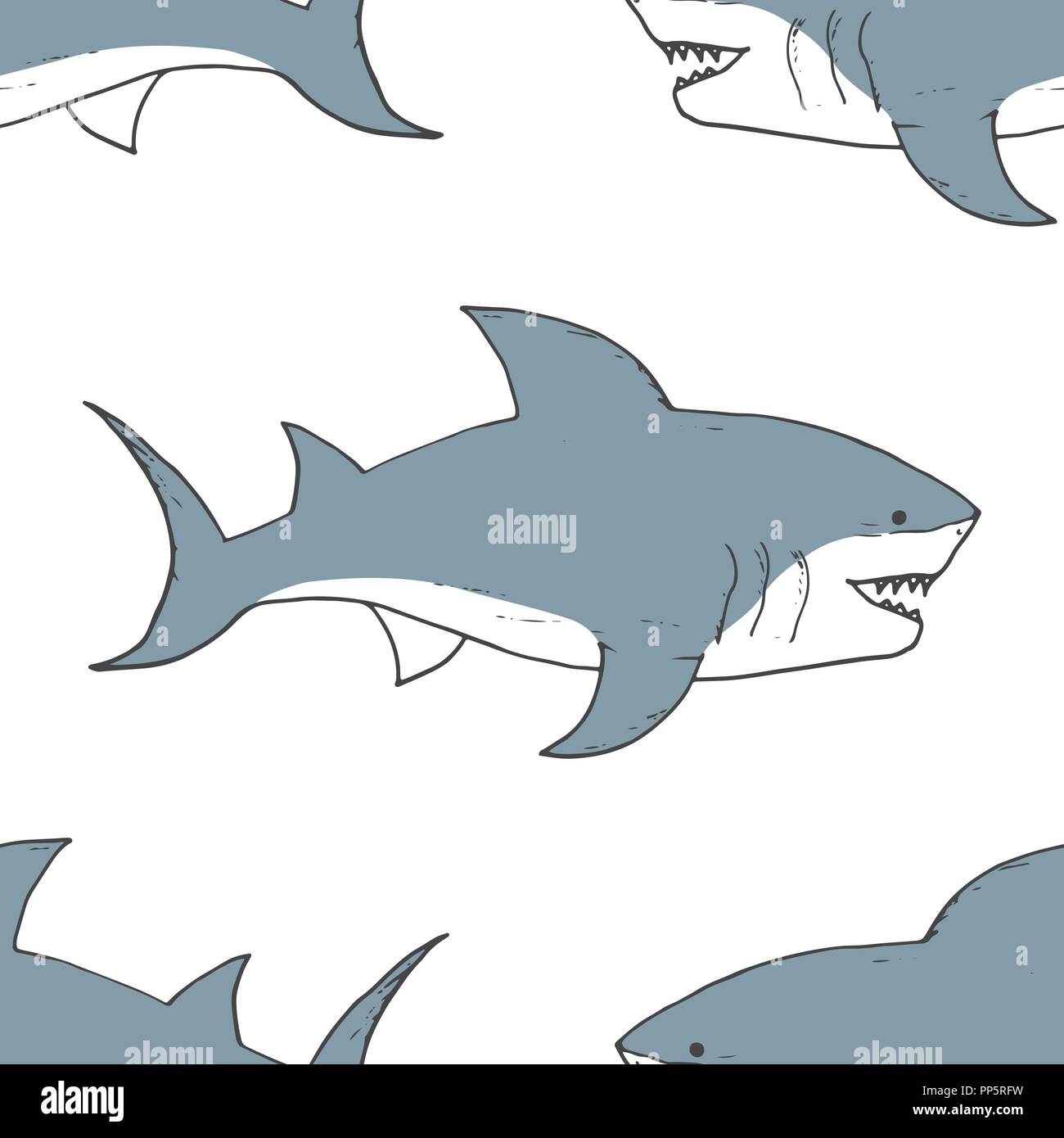 Shark seamless pattern, Hand drawn sketched doodle shark, vector ...
