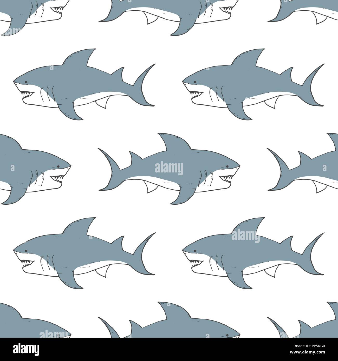 Shark seamless pattern, Hand drawn sketched doodle shark, vector ...