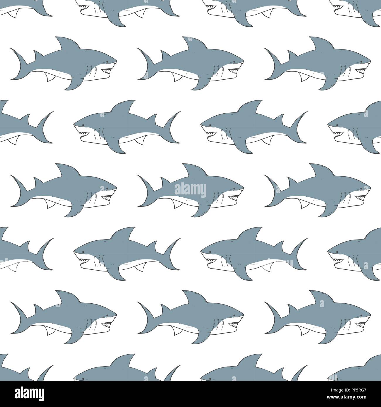 Shark seamless pattern, Hand drawn sketched doodle shark, vector ...