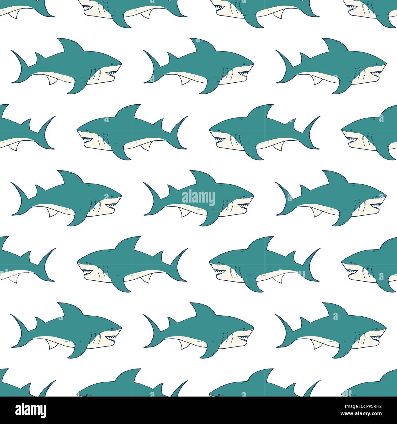 Shark seamless pattern, Hand drawn sketched doodle shark, vector ...