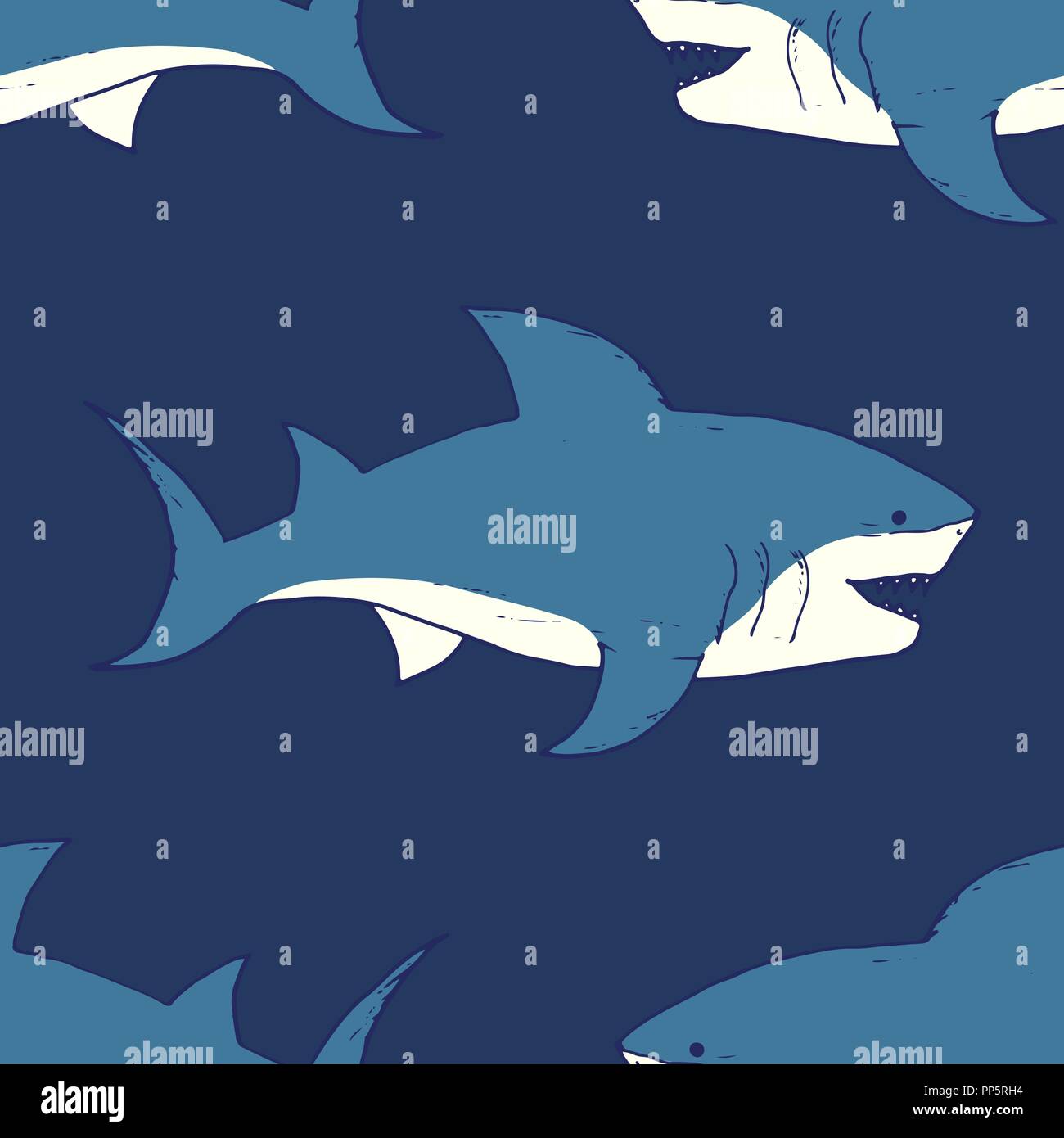 Shark seamless pattern, Hand drawn sketched doodle shark, vector ...