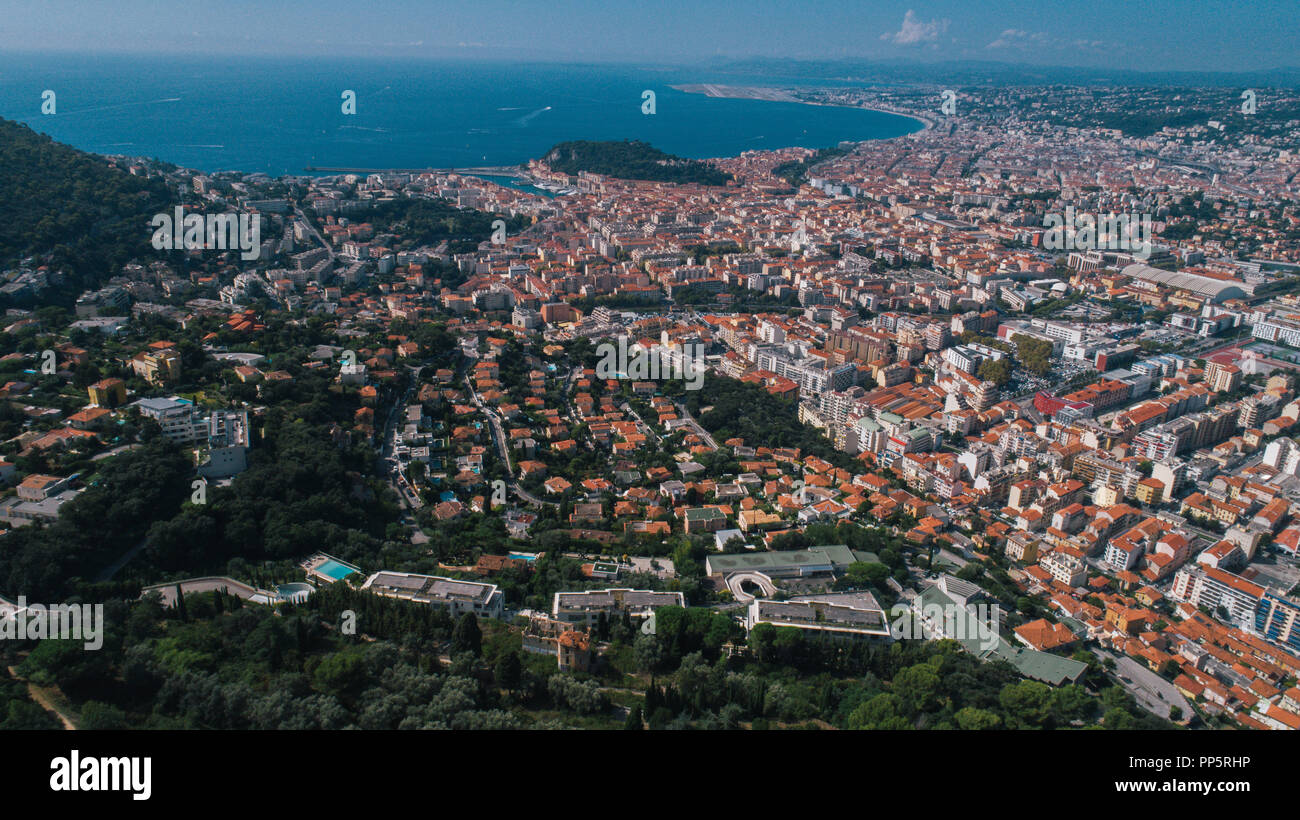 Nice France coast drone view of houses and city from the air Stock ...