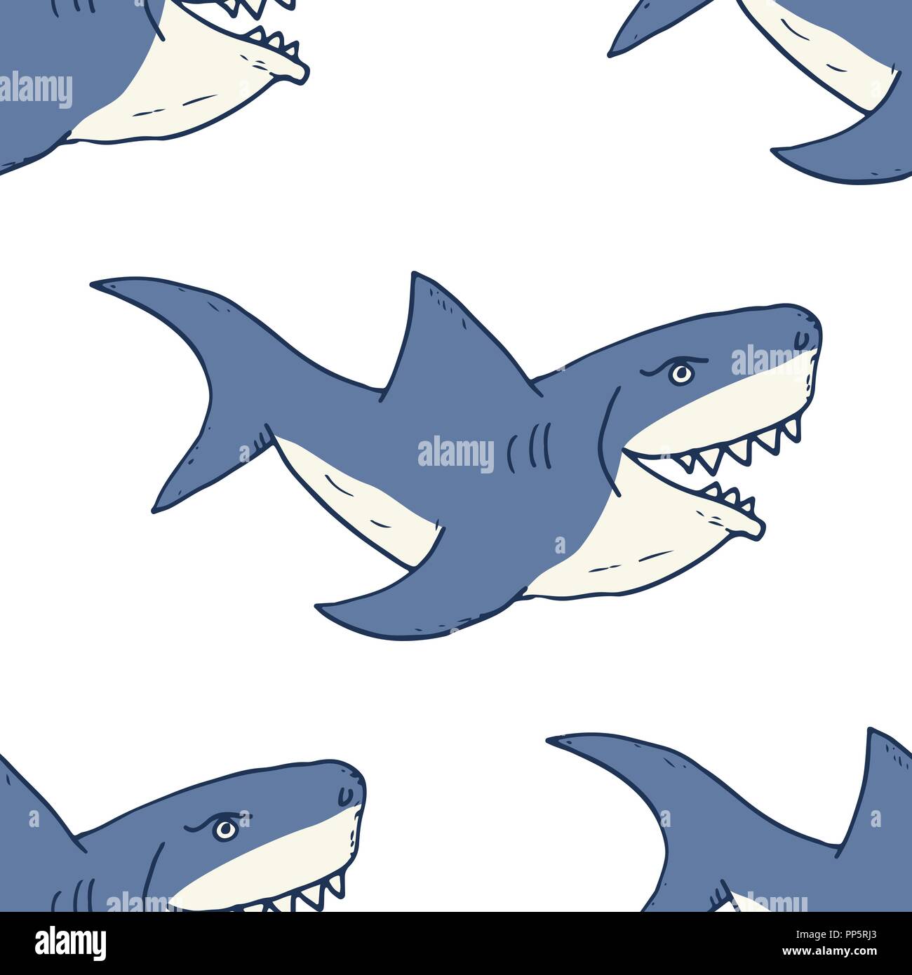 Shark seamless pattern, Hand drawn sketched doodle shark, vector ...