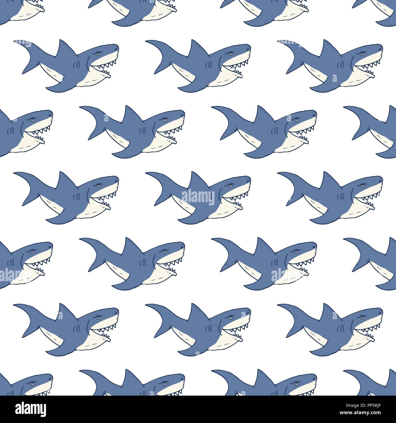 Shark seamless pattern, Hand drawn sketched doodle shark, vector ...