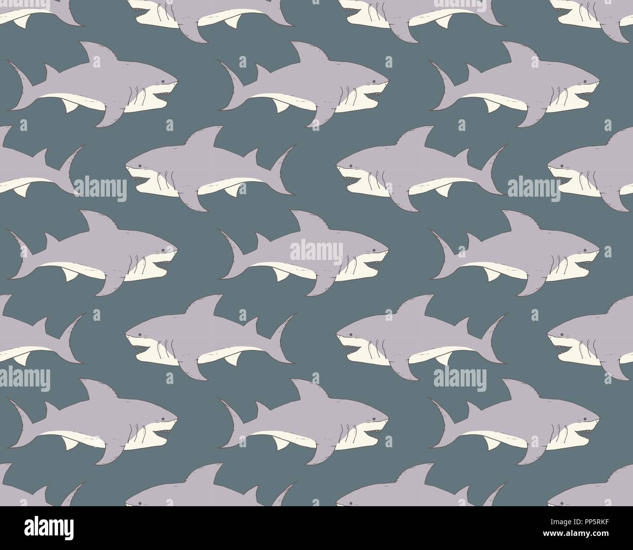 Shark seamless pattern, Hand drawn sketched doodle shark, vector ...
