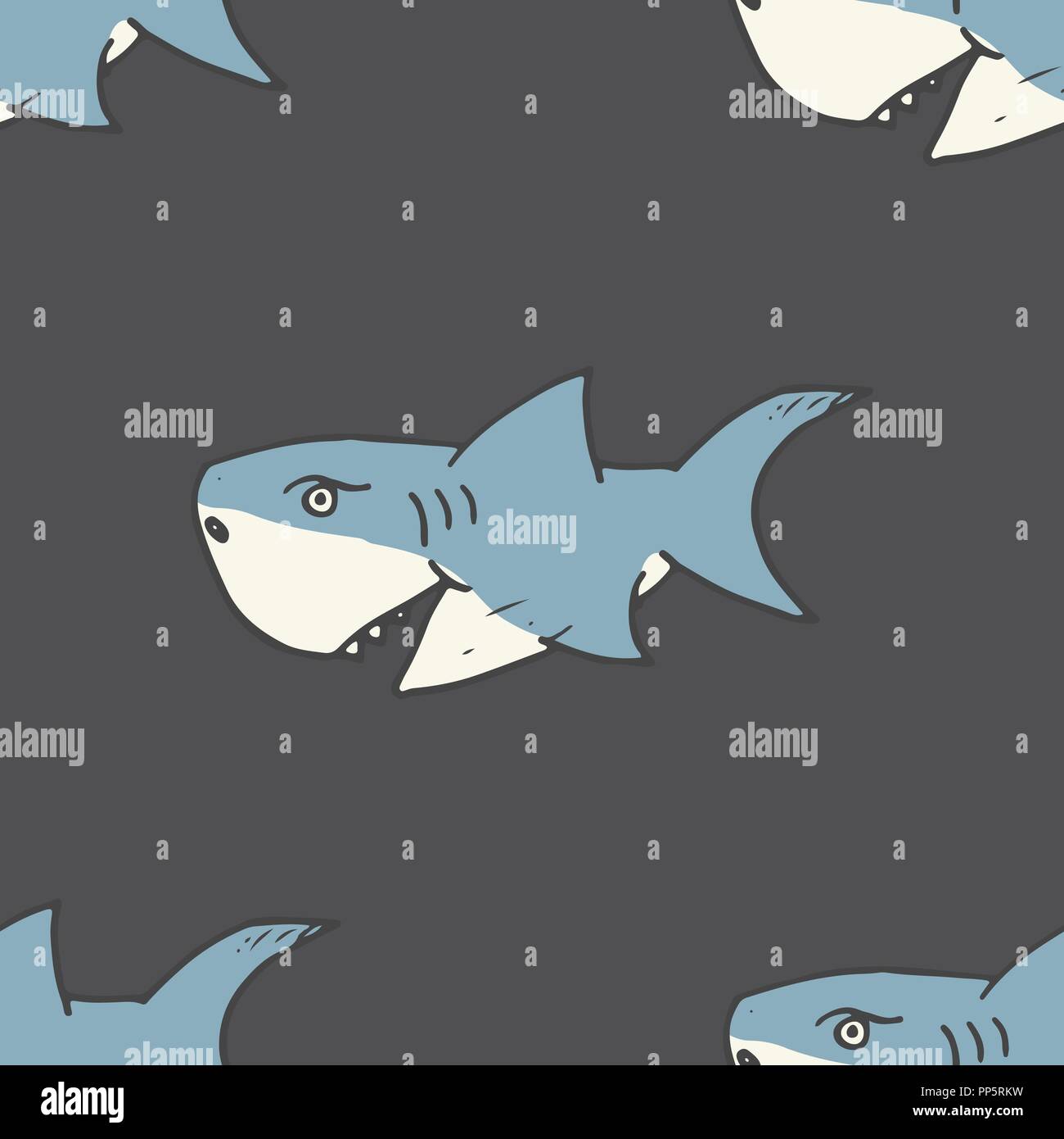 Shark seamless pattern, Hand drawn sketched doodle shark, vector ...