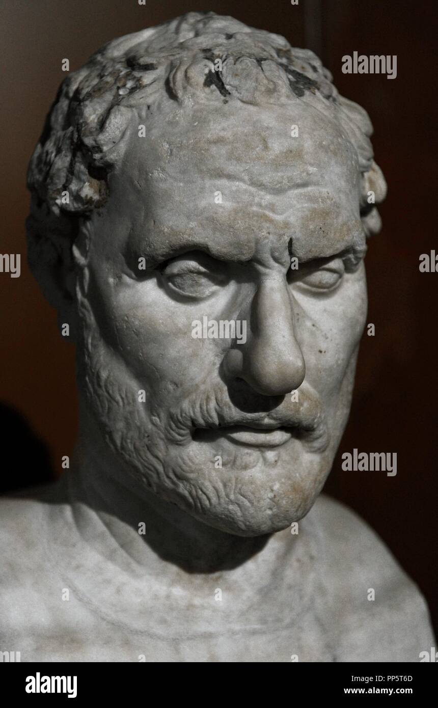 Demosthenes (384-322 BC). Political and Athenian orator. Bust. Roman ...