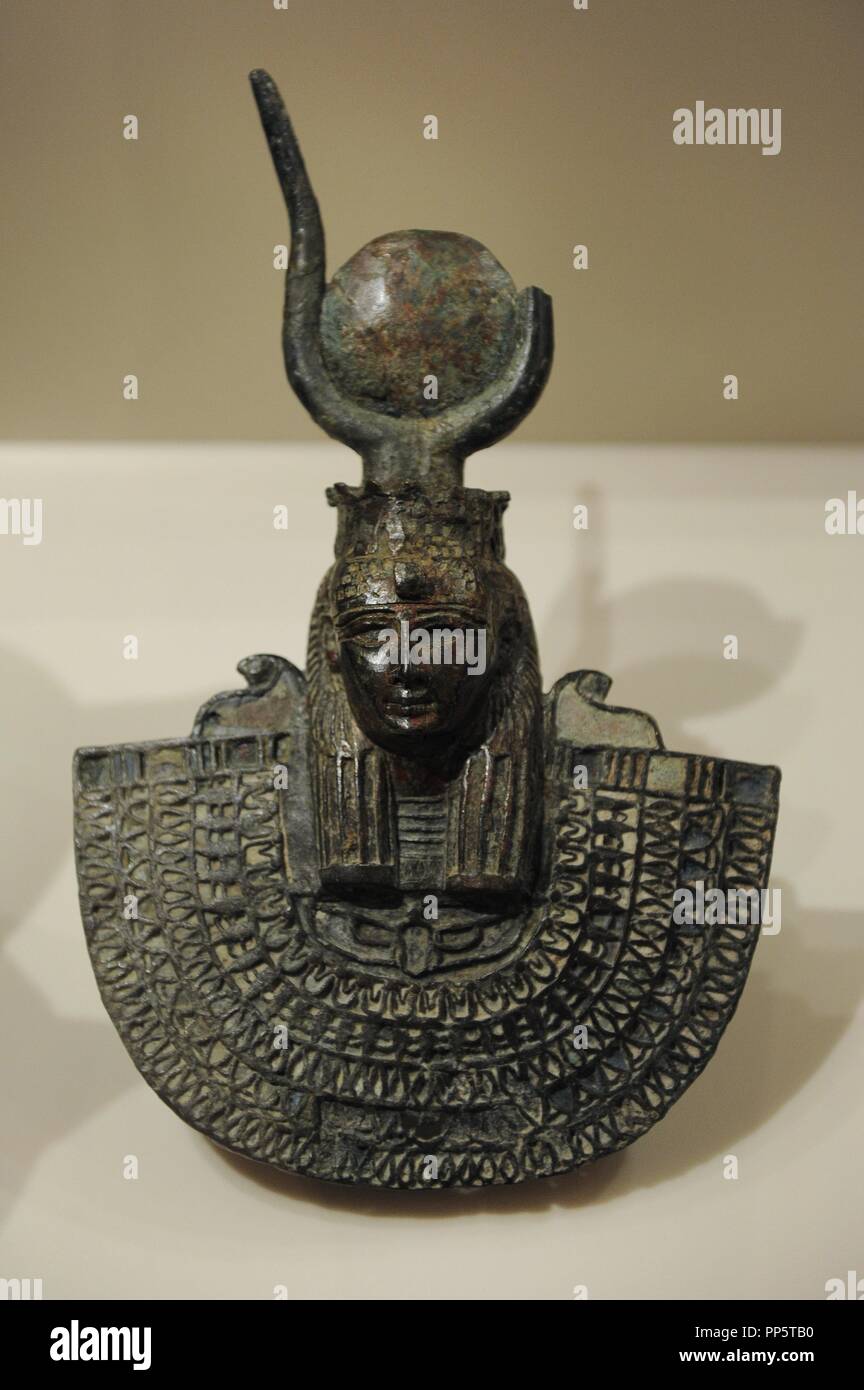 Aegis with head of Hathor with horns of a cow and sun disc. Late Period ...