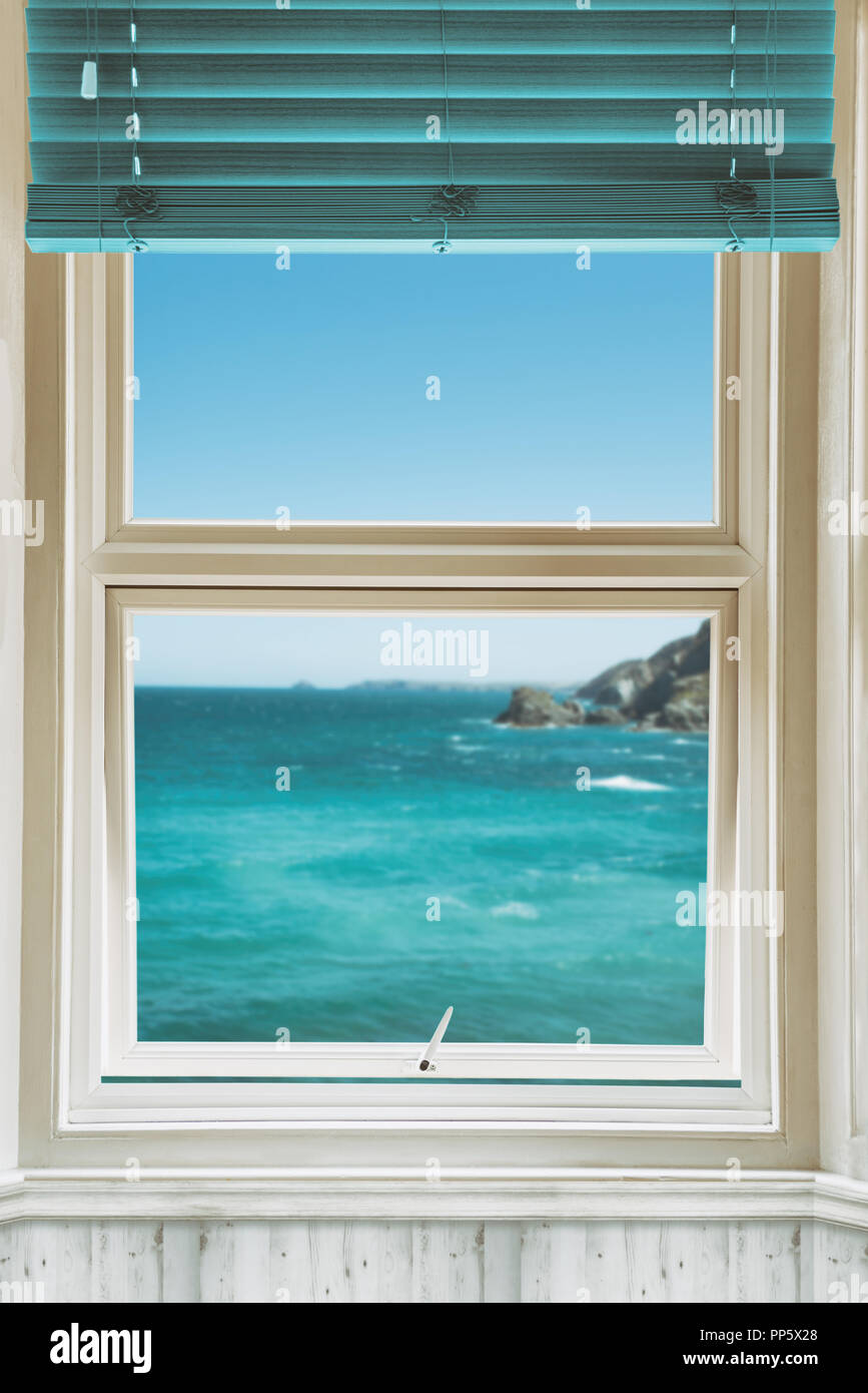 Open window overlooking the ocean Stock Photo - Alamy