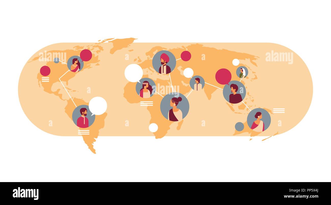 indian people avatar world map chat bubbles global communication ...