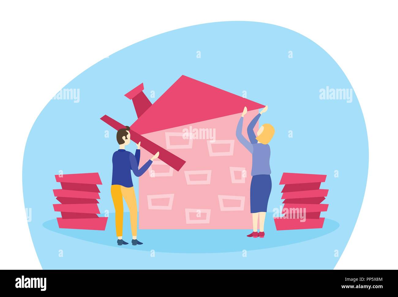 couple construction house man woman cooperation teamwork concept ...