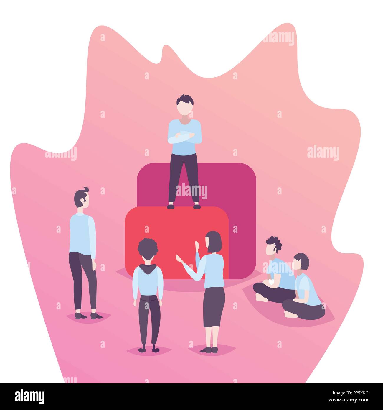 team leader standing podium business people brainstorming leadership ...