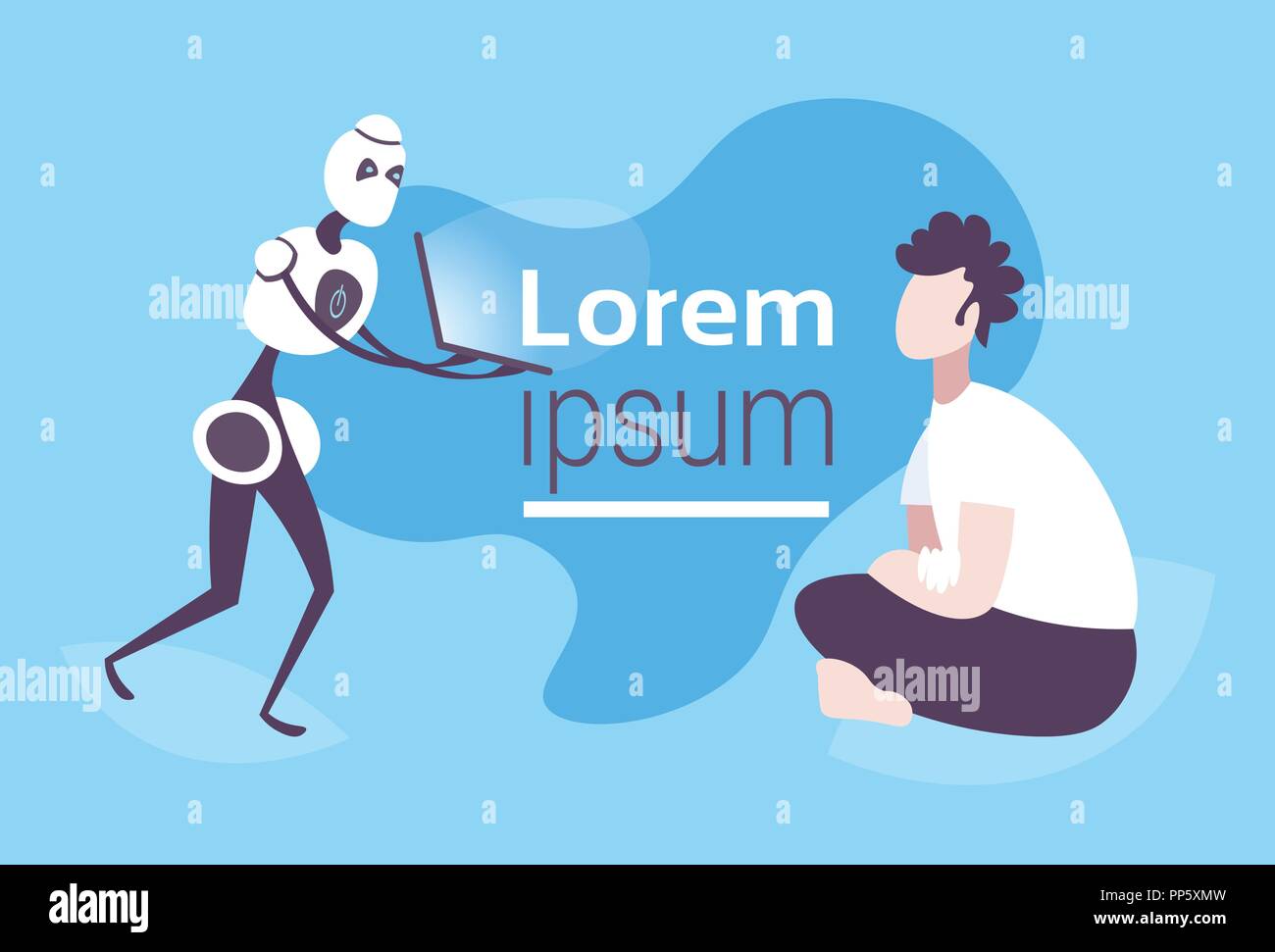 modern robot showing man laptop screen robotic machine vs human ...