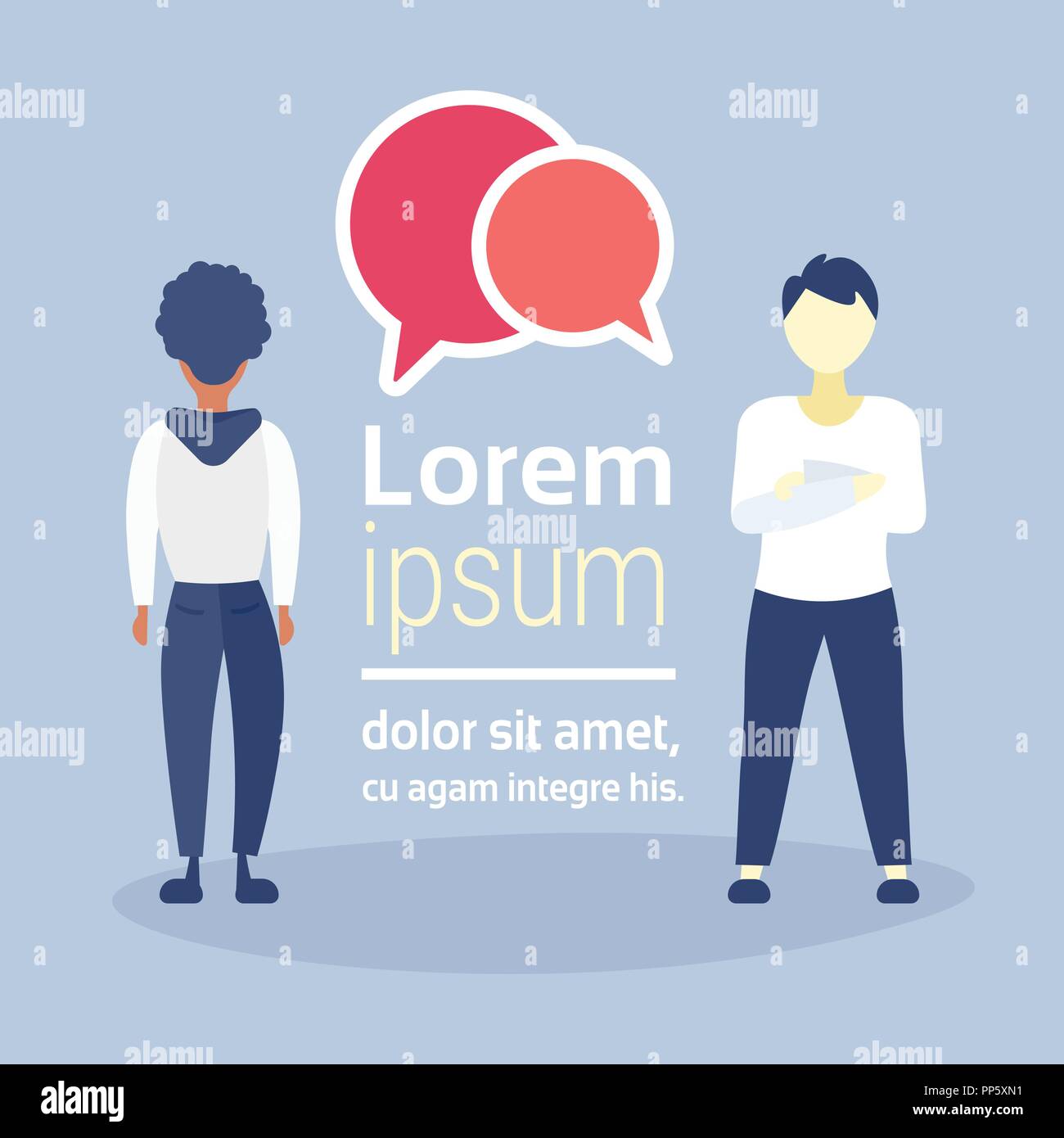 two men chat bubble communication concept business man hand folded rear ...