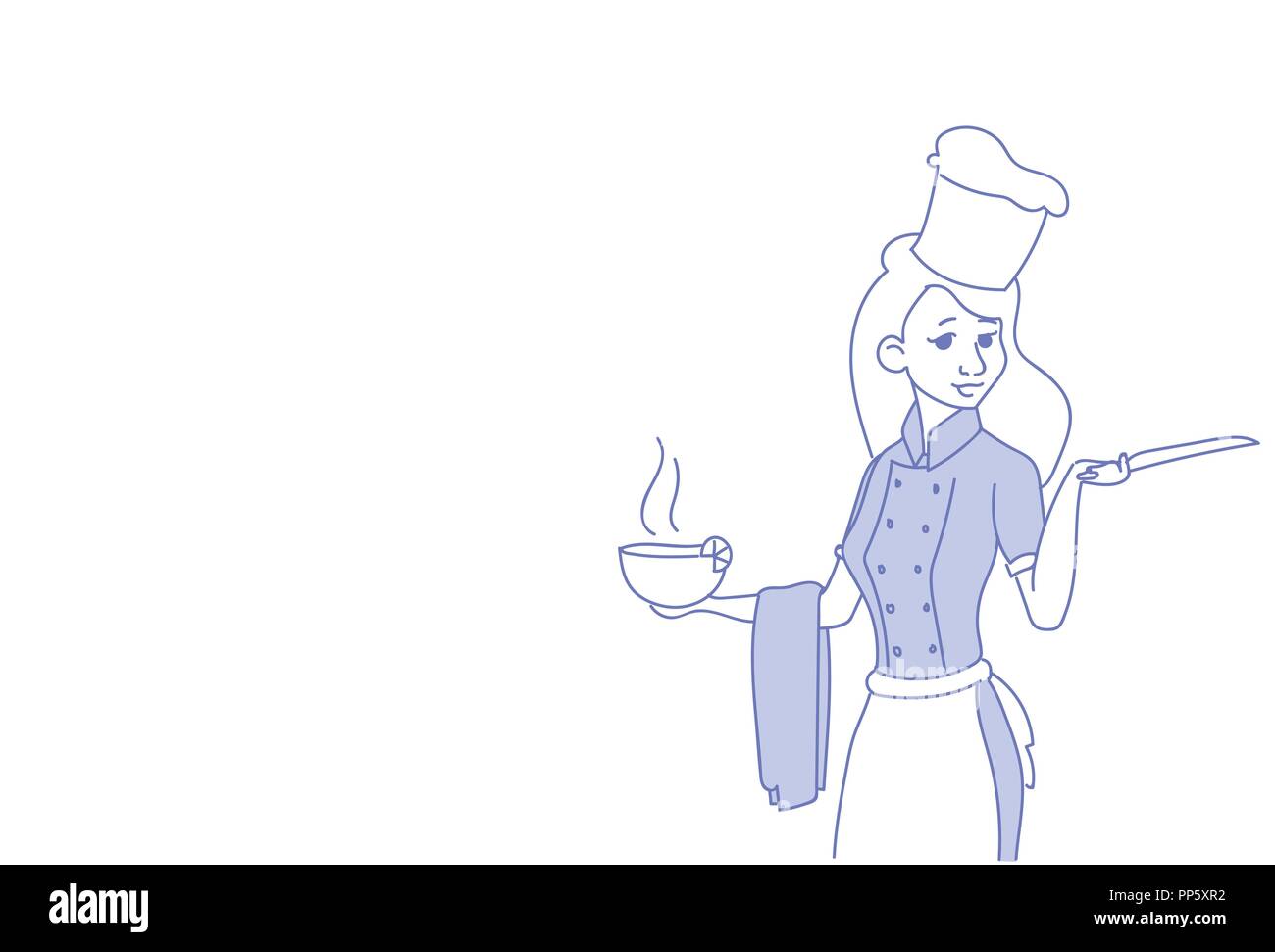 woman cook holding steaming bowl soup female chief restaurant uniform ...