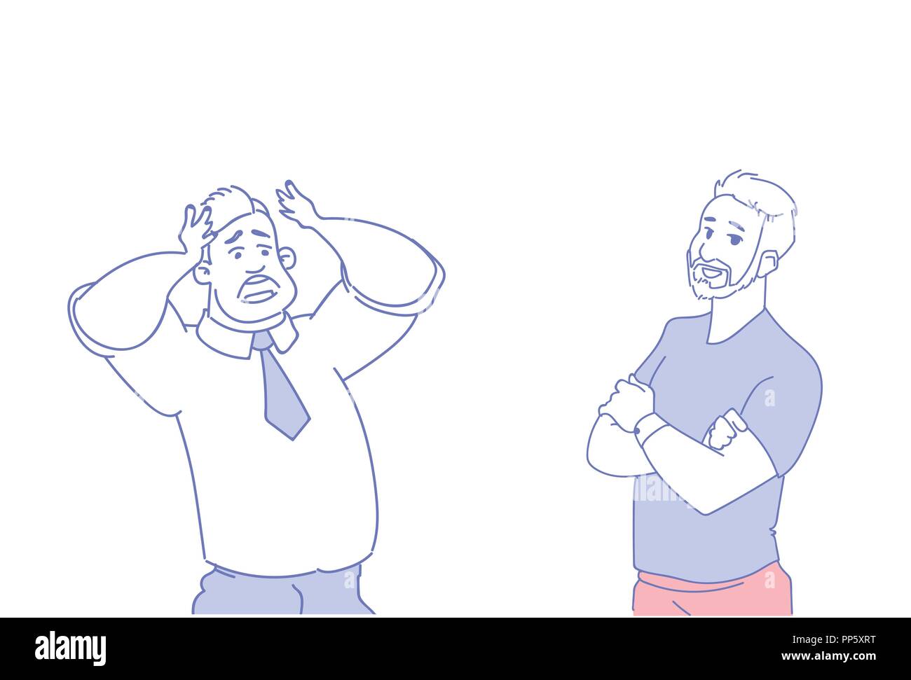 two businessmen communicating man holding head stress project problem concept hardworking ...